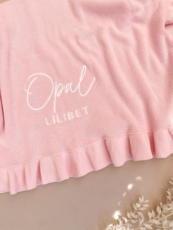 Personalised Baby Blanket – Two Names | Blossom Pink Frill Knit – Lula ...